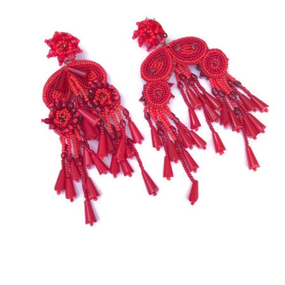 Zara | Jewelry | Zara Red Beaded Earrings | Poshmark